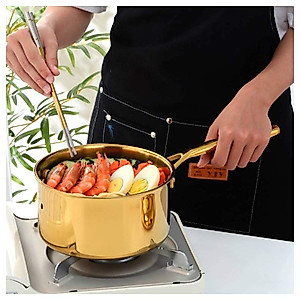18/8 Stainless Steel Saucepan with Lid, 2.5 Quart Nonstick Sauce Pan, Small Pots for Cooking, Dishwasher Safe, Gold