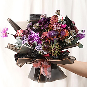 20 Sheets Flower Wrapping Paper, Waterproof Floral Bouquet Wrapping Paper Gold Edge Korean Florist Bouquet Supplies for DIY Crafts Packaging Bouquet Wedding Birthday Gift, 22.8x22.8 inch (Black)