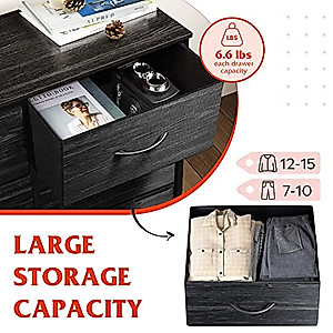 WLIVE Fabric Dresser for Bedroom, Tall Dresser with 8 Drawers, Storage Tower with Fabric Bins, Double Dresser, Chest of Drawers for Closet, Living Room, Dormitory, Charcoal Black Wood Grain Print