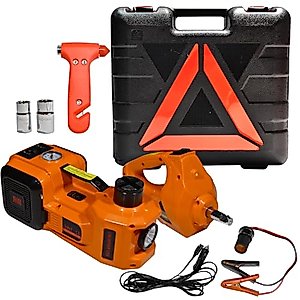 JNDO Electric Car Jack Kit 5 Ton Lifting Range 6.1 to 17.7 Inch Car Jack Hydraulic with Electric Wrench Floor Jack Built-in Inflatable Pump and Led Light Red