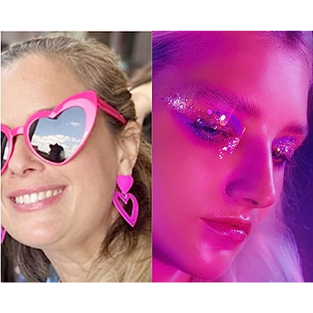 Go Ho Pink Body Glitter Gel and 2 PCS Hot Pink Heart Earrings for Women,Sparkle Pink Holographic Chunky Sequins Glitter Gel with Pink Heart Earrings for Singer Concerts Face Body Glitter Makeup