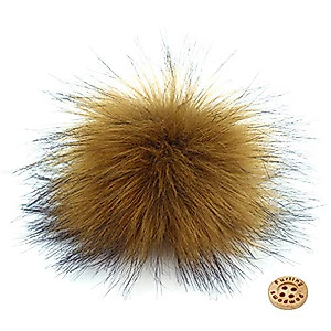 Fluffy Faux Raccoon Fur Pompoms - 12pcs Handmade Hairy Ball Fits for Knitted Hats Scarves Shawls Key Chain Accessories 5.5 inches (camel)