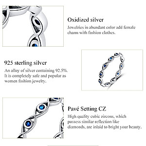 BABAMIA Size 8 Rings Evil Eyes Rings for Women&Men 925 Sterling Silver Personalized Rings Paved with Cubic zirconia Stackable Multiple Sizes Band Ring
