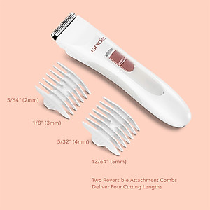 Andis 24630 Women's Personal Electric Trimmer - Detachable Stainless-Steel Blade - for Legs, Underarms Hair Removal - Rechargeable Cordless Slim Design - 6-Piece Kit, White