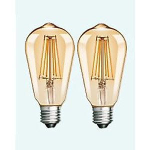 Qualilux Dusk to Dawn Edison Light Bulbs ST58(ST19), Vintage Amber Glass, Warm Light, 6.5W=60W, Non-Dimmable Auto On/Off Light Sensing LED Filament Bulb Outdoor, 700LM, E26, 2-Pack, HQ-H027