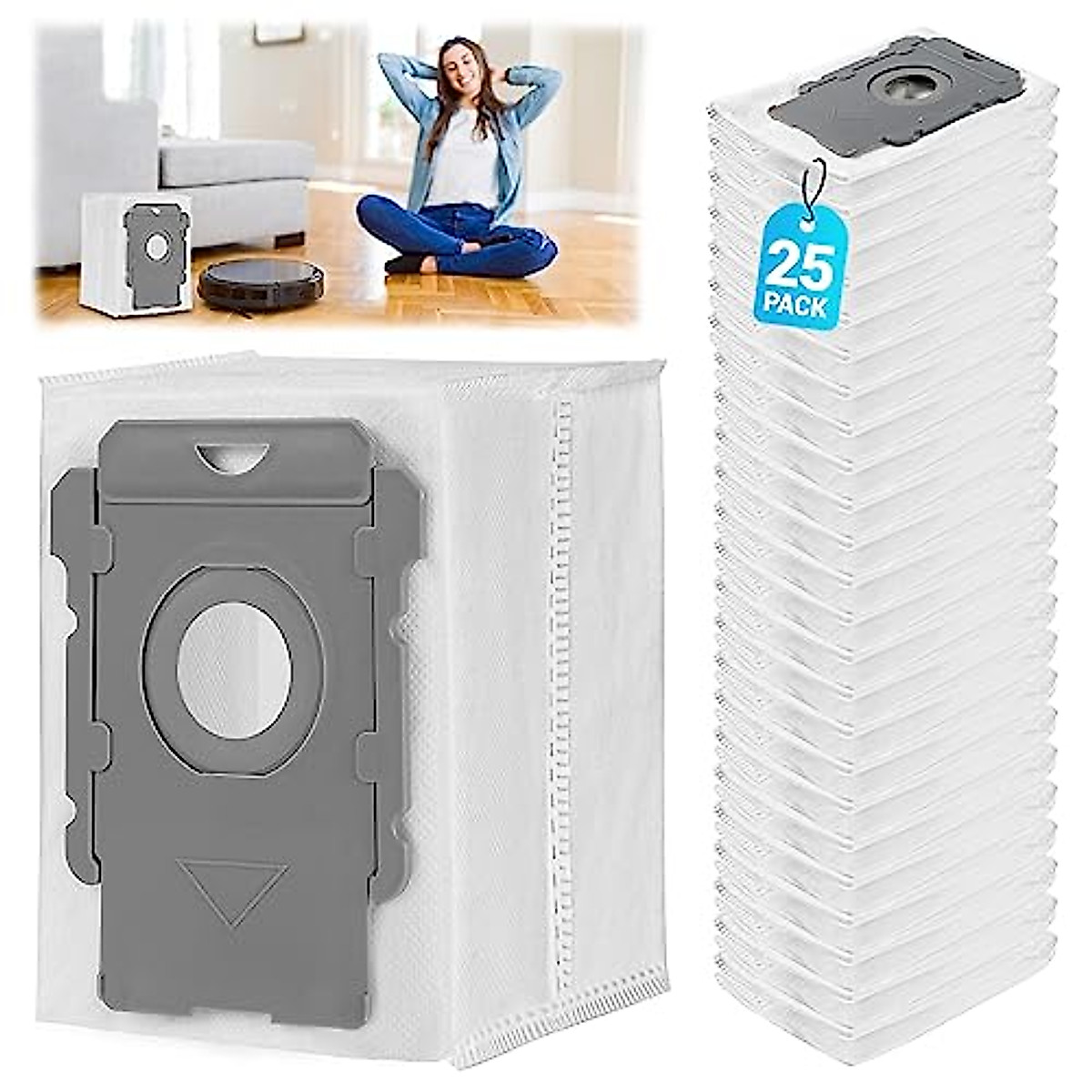 kancehinage 25 Pack Vacuum Bags Compatible with iRobot Roomba Bags i & s & j Series, Replacement for i3+(3550) i4+(4552) i6+(6550) i7+(7550) i7Plus j7+ i8+(8550) s9 s9+(9550) Automatic Dirt Disposal Bags, Effective Dust Filtration (25 pack)