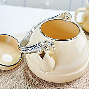 MIPODS Enamel Tea Kettle for Stovetop, 1.5L Enamel Teapot Coffee Pot with Metal Anti-Scald Handle, Hot Water Kettle Pot for Kitchen Gas Stove Top