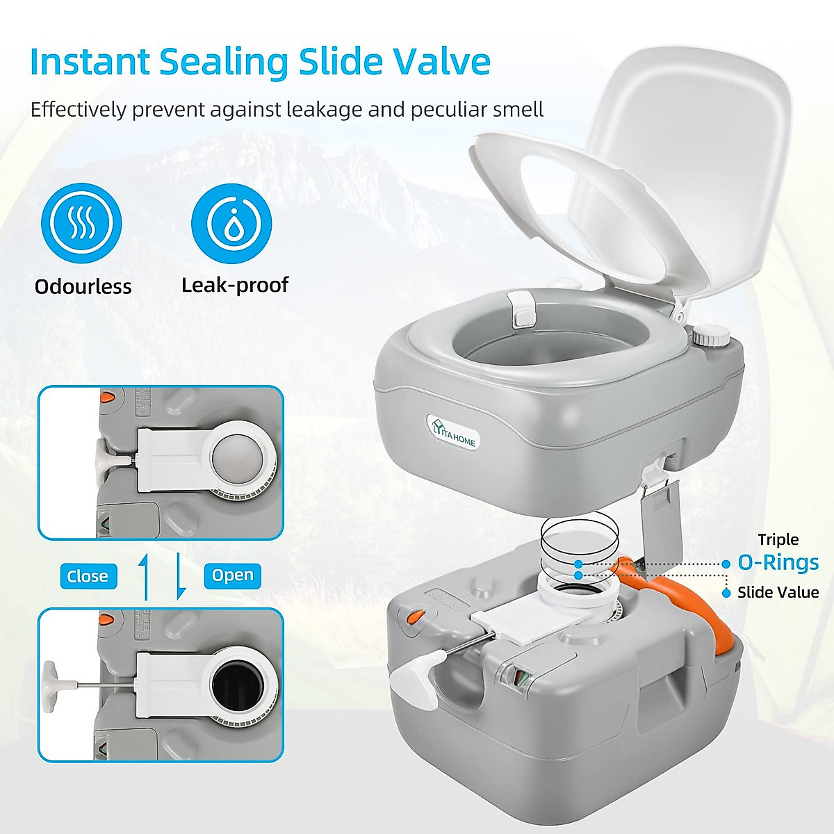 YITAHOME Portable Sink and Camping Toilet, 17 L Hand Washing Station & 5.8 Gallon Portable Toilet with Level Indicator and Rotatable Spout for Outdoor, Indoor, RV, Boat, Camper, Worksite, Travel