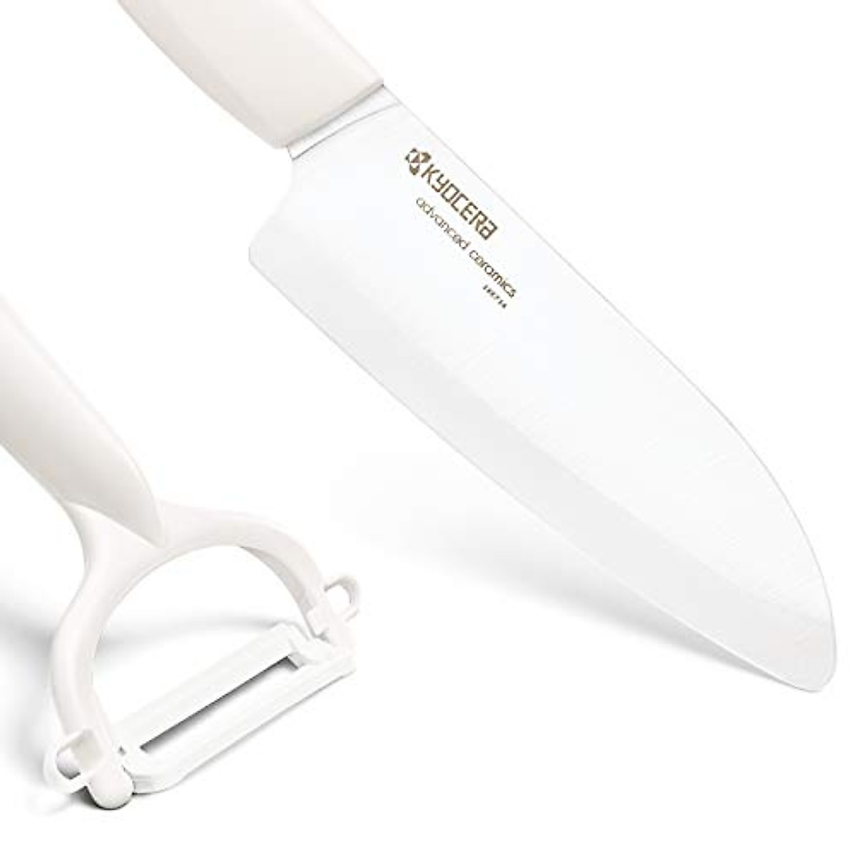 Kyocera Advanced Ceramic Revolution Series 5-1/2-inch Santoku Knife and Y Peeler Set, White