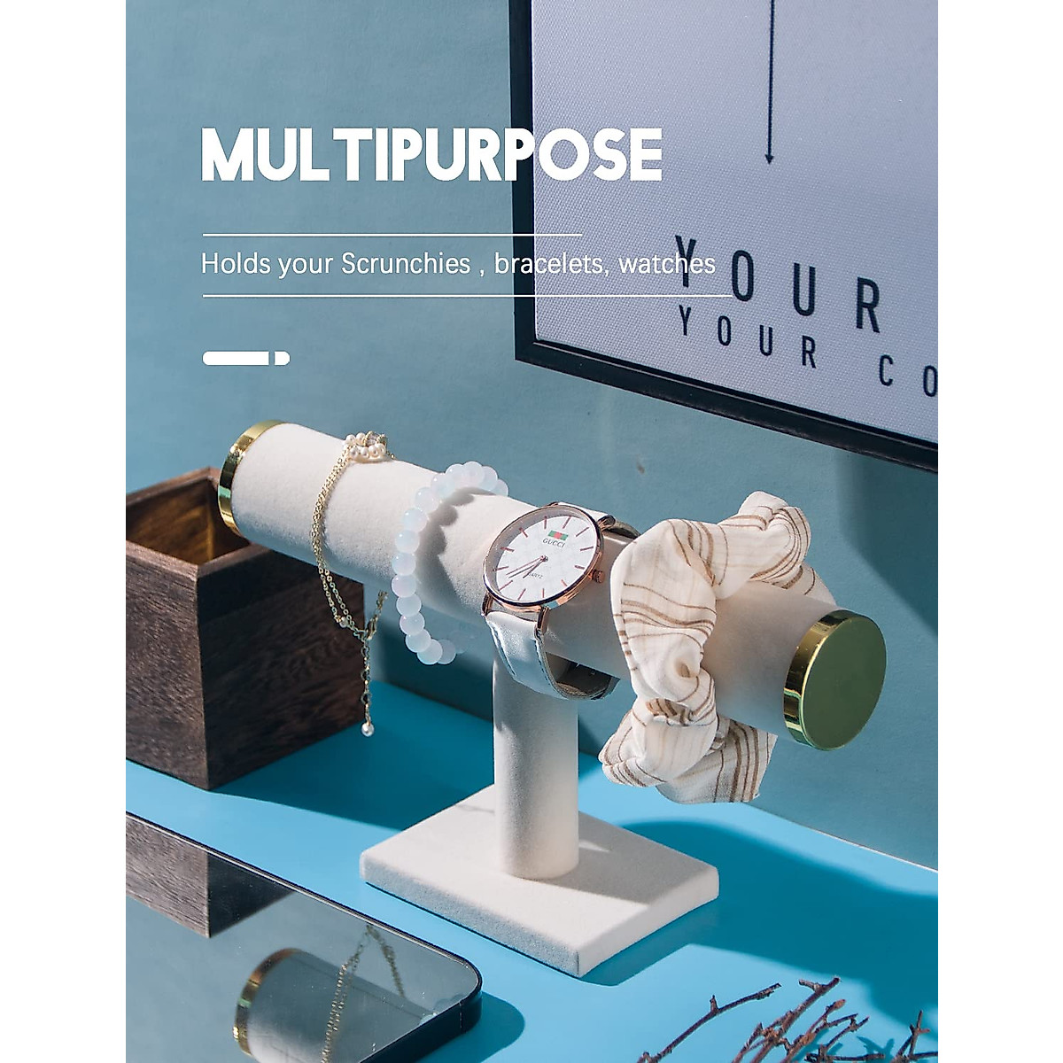 Ausalivan Bracelet Holder Stand,Bracelet Organizer Display for Selling,Bangle Organizer for Women,Watch Storage Holder for Men,Jewelry Business Supplies （Bracelet Stand Beige Velvet（Golden Metal Lid））