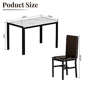 AWQM Dining Table Set for 4, Modern Kitchen Table and Chairs Set, Faux Marble Tabletop and 4 PU Leather Upholstered Chairs Dining Set for Living Room, Kitchen, Dining, Compact Space - White