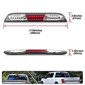 Clear Lens Red/white LED 3rd Third Brake Light for 2017-2021 Ford F-250 F-350 F-450 Super Duty with Strobe Feature Cargo/reverse lamp OEM High Mount Brake Lamp