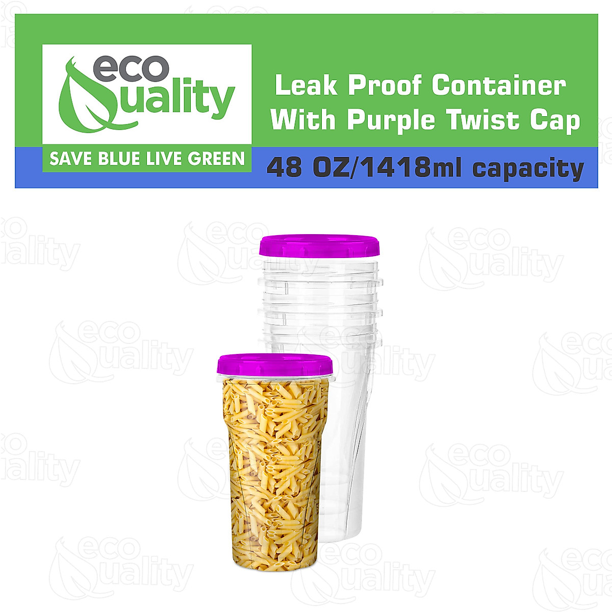 48 oz Clear Twist Top Storage Deli Containers with Leak Proof Lids Purple - BPA Free Snack Containers Airtight Reusable Plastic Food Storage Canisters with Twist Seal Caps, Food Storage, Meal Prep, Freezer, Kitchen Organizer, Stackable, Reusable (4)