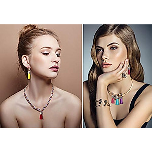 Paxcoo Tassels for Jewelry Making, 50pcs Leather Tassel Keychain Charms Bulk with 50pcs Jump Rings for Bracelets, Acrylic Key Chain Blanks and Craft Supplies