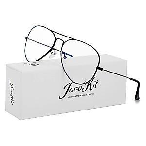 JOVAKIT Aviator Clear Lens Glasses for Women Men Non-prescription Eyeglasses Blue Light Blocking Lens Metal Frame (Black)