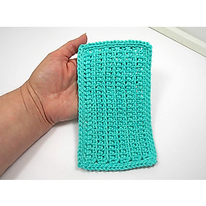 Coral and Aqua 4 inch x 7 inch Rectangular Cotton Dishcloths Set of 4 Lt. Coral Turquoise Ecru Aqua