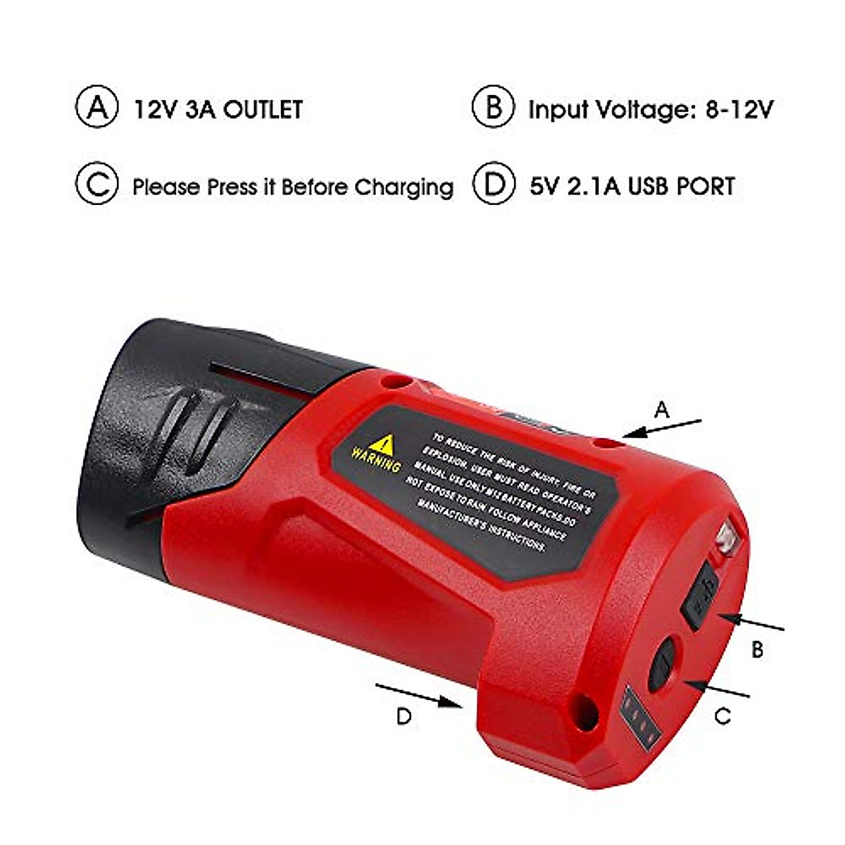 DSANKE USB Power Source for Milwaukee M12 48-59-1201 49-24-2310 USB Charging Adapter 10.8V/12V Heated Jacket Power Source Li-ion Battery Power Source