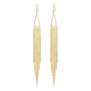 PEARLADA 18K Gold Long Chain Tassel Earrings Simple Hook Jewelry for Women Fashion Sleek Chain Dangle Drop Earrings for Party Linear Fringe Earring