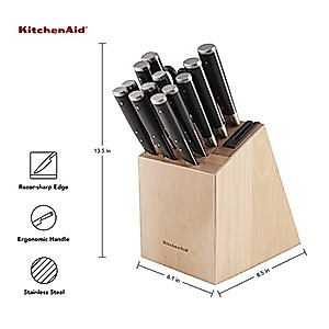KitchenAid Gourmet 14 Piece Forged Triple Rivet Knife Block Set with Built in Knife Sharpener, High Carbon Japanese Stainless Steel Kitchen Knives, Sharp Kitchen Knife Set with Block, Birchwood