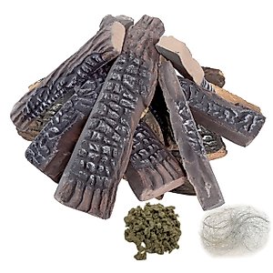 MrGas Log Ceramic Logs for Gas Fireplace, 10 Pack Vented Faux Logs for Outdoor Indoor Fire Pit, Decorative Gas Inserts, Realistic Heat-Resistant Wood Gas Logs