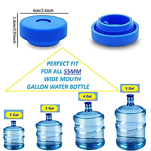 Unique Lot 4pcs 3 & 5 Gallon Water Jug Cap, Reusable 5 Gallon Water Jug Cover for Standard/Screw Tops, Silicone Leak Proof Lids for 55mm Bottles, Water Jug Lid {Blue}