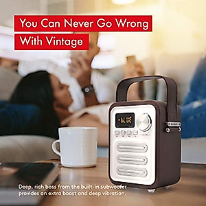 KNZ Retro2 Bluetooth 5.0 Vintage Style Speaker with FM Radio, 10W Speaker, Subwoofer, microSD and USB Streaming, Remote Control, Compatible with True Wireless Stereo