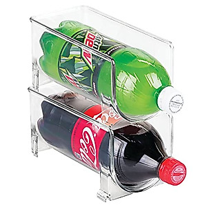 mDesign Plastic Free-Standing Water Bottle Holder Storage Organizer, Wine Rack for Kitchen Countertops, Table Top, Pantry, Fridge - Stackable, Each Rack Holds 1 Bottle, 4 Pack - Clear