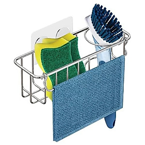 KESOL 3-in-1 Kitchen Sink Caddy with Adhesive Sponge Holder for Kitchen Sink + Dish Cloth Hanger + Dish Brush Holder, 304 Stainless Steel Rust Proof, Water Proof, No Drilling Kitchen Sink Accessories