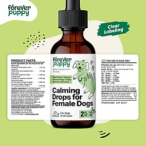 Calming Drops for Female Dogs - Valerian Root & Passion Flower Separation Relief Supplement - Liquid Alternative to Dog Calming Chews & Treats - Vitamins and Supplements for Relaxation - 2 oz