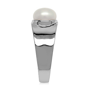 Silvershake 8MM White Cultured Freshwater Pearl 925 Sterling Silver Band Ring Size 8