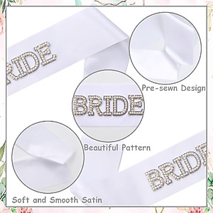Serencatcher Pearl Bride Sash for Bridal Shower, Bride to Be Sash White Satin Bride Sash for Bachelorette Bridal Shower Wedding Engagement Party Decorations