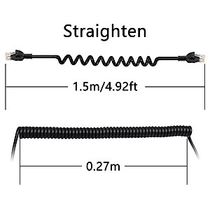 RIIEYOCA Cat5e Ethernet Coiled Cable Retractable Cable RJ45 Network LAN Coiled Spiral Cable for Laptops, Desktop, Routers, Set-top Boxes -Stretchable to 1.5M