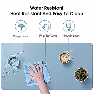 Dual-Sided Desk Pad Office Desk Mat, EMINTA Ultra Thin Waterproof PU Leather Mouse Pad Desk Blotter Protector, Desk Writing Mat for Office/Home (Light Blue/Silver, 31.5" x 15.7")