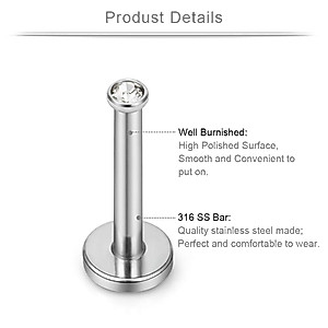 Ruifan 16G Stainless Steel White Opal Clear CZ Internally Threaded Labret Monroe Lip Ring Tragus Cartilage Helix Earring Studs 5/16" 8mm 12PCS