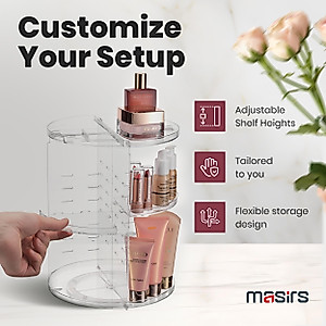 360 Rotating Makeup Organizer - Adjustable Shelf Height and Fully Rotatable. The Perfect Cosmetic Organizer for Bedroom Dresser or Vanity Countertop. (Clear)