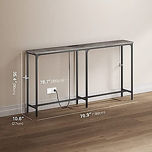 DEPAD 70 Inch Extra-Long Console Table with 2 Power Outlets and 1 Type C Port and 1 USB Port, 10.6” D x 70.9” L x 35.4” H Sofa Table, Grey Behind Couch Table, Narrow Long Entryway Table
