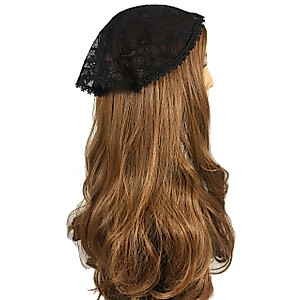 PAMOR Chapel Cap Veil Floral Lace Mantilla Inspired Circle Round Head Covering (Black)