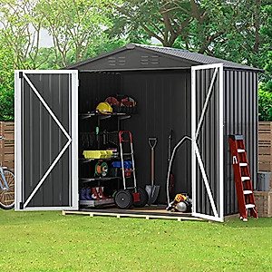 DWVO 6' x 4' Outdoor Storage Shed, Large Metal Tool Sheds, Heavy Duty Storage House with Lockable Doors & Air Vent for Backyard Patio Lawn to Store Bikes, Tools, Lawnmowers,Dark Gray