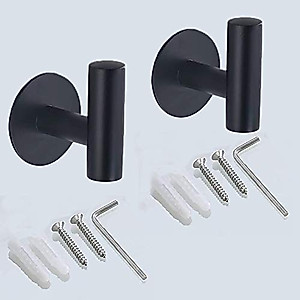 Towel Hooks，Bathroom Hook SUS 304 Stainless Steel Heavy Duty Wall Hooks for Bathroom,Robe Hook Hanging Hooks Wall Mounted, Black Matte Towel Hooks (2 Pack)