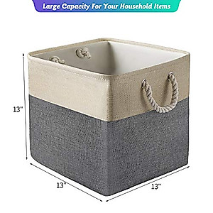 STEPRAGE Storage Bins - Decorative Baskets Foldable Storage Box Cubes with Handles for Organizing Shelf Nursery Home Closet & Office，13(L).13(M) 13(H) - 1Pack, Grey and Beige