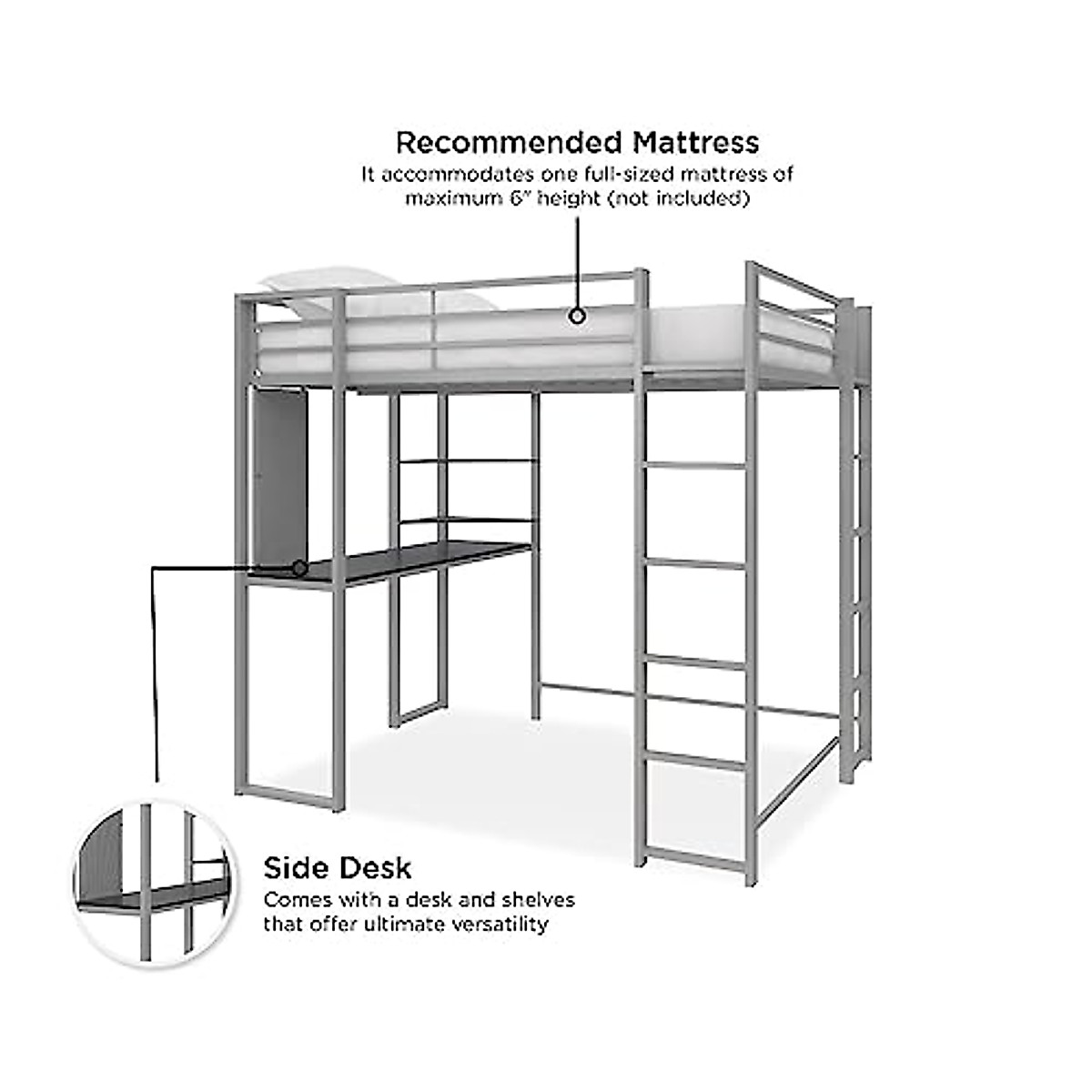 DHP Adobe Loft Bed, Silver, Full