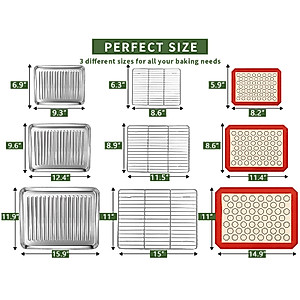 CEKEE Baking Sheet with Rack Set of 9 (3 Cookie Sheets + 3 Baking Racks + 3 Mats), Stainless Steel Baking Sheet Cooling Rack with Baking Mat Set, Baking Pans Set - Heavy Duty & Dishwasher Safe