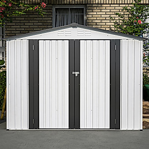 SPOWAY 8 x 6 FT Outdoor Storage Shed, Metal Storage Shed with Swinging Double Lockable Doors, Waterproof Outdoor Galvanized Steel Garden Shed for Backyard, Patio Lawn and Outside Use, White