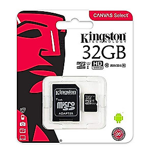 Kingston Canvas Select 32GB MicroSDHC Class 10 MicroSD Memory Card UHS-I 80MB/s R Flash Memory Card with Adapter (SDCS/32GB)