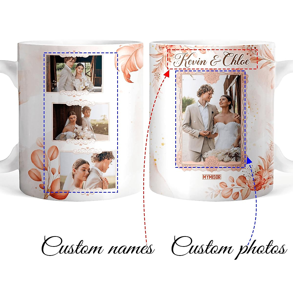 White Ceramic Coffee Mug Photo Mugs Personalized Picture Custom Name Engagement Wedding Gifts For Women Wife Engaged Couples Novelty Tea Cup Table Desk Accessories 11 And 15 Oz