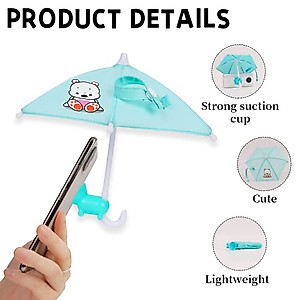 Phone Umbrella for Sun, Universal Adjustable Piggy Suction Cup Stand with Umbrella for Phone, Mini Cell Phone Cute Sunshade Holder Outdoor Anti-Glare (Blue Bear)