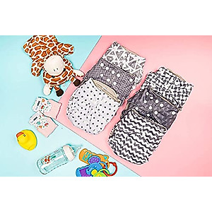 Simple Being Reusable Cloth Diapers, Double Gusset, One Size Adjustable, Washable Soft Absorbent, Waterproof Cover, Eco-Friendly Unisex Baby Girl Boy, six 4-Layers Microfiber Inserts (Geometrics)