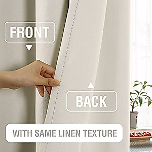 H.VERSAILTEX 100% Blackout Faux Linen Curtains for Bedroom 96 inch Full Light Blocking Drapes with Double Face Linen Back Tab Loop Pocket Textured Burlap Curtains for Living Room 2 Panels, Ivory
