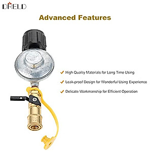 DRELD Propane 1/4" Quick Connect Adapter with Gas Grill Regulator, QCC1 Adapter Propane Regulator with Quick Connect 20-50lbs Propane Tanks to Gas Grill, for Fire Pit, Heater, BBQ Stove Camping