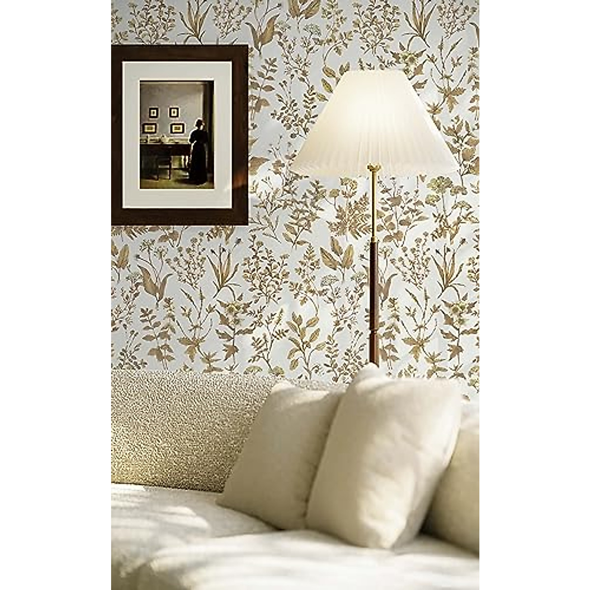 Dimoon 78.7"x17.3" Delicate Smooth White Golden Floral Peel and Stick Wallpaper Flowers Contact Paper Thicken Waterproof Leaf Vintage Self Adhesive Wallpaper Removable Wall Paper Shelf Vinyl Roll